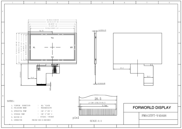 4.3" 480 RGB x 272 40pin Color TFT LCD Module
